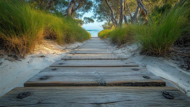 Wooden Steps Leading To a Sandy Beach and Ocean Stock Illustration ...