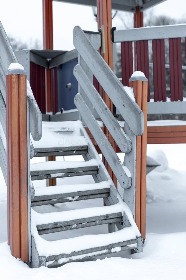 Wooden Steps on the Stairs Covered with Snow Stock Photo - Image of ...