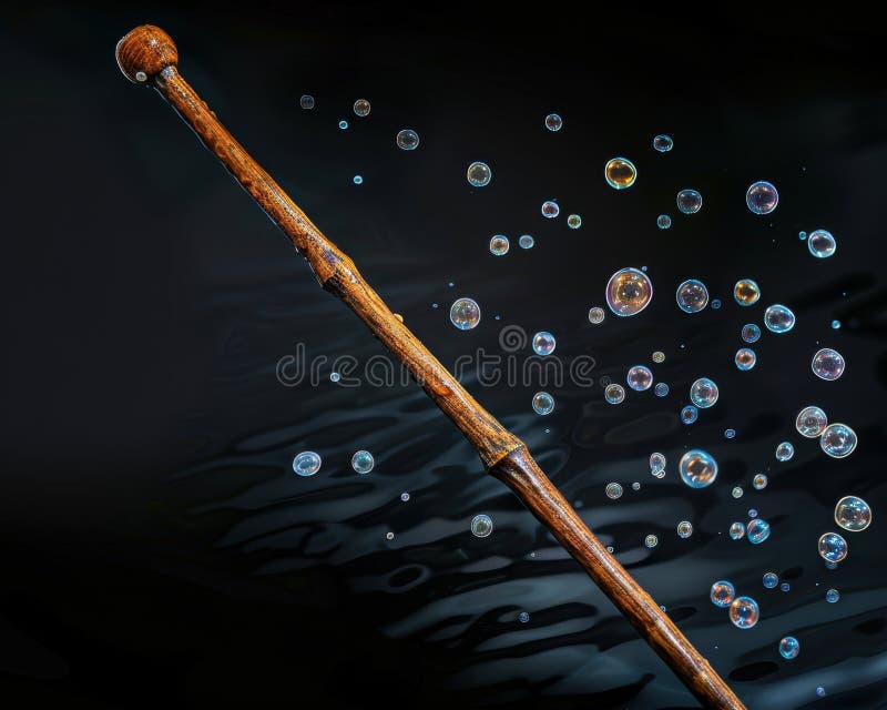 Wooden Stick with Bubbles Floating in Dark Water Stock Illustration ...