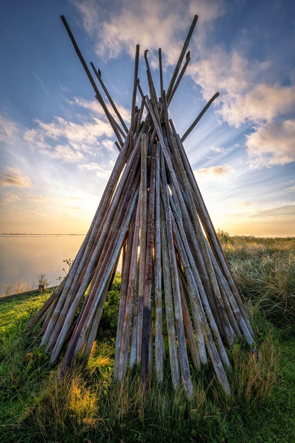 Wooden Sticks for Fishing Nets on the Beach Stock Image - Image of ...