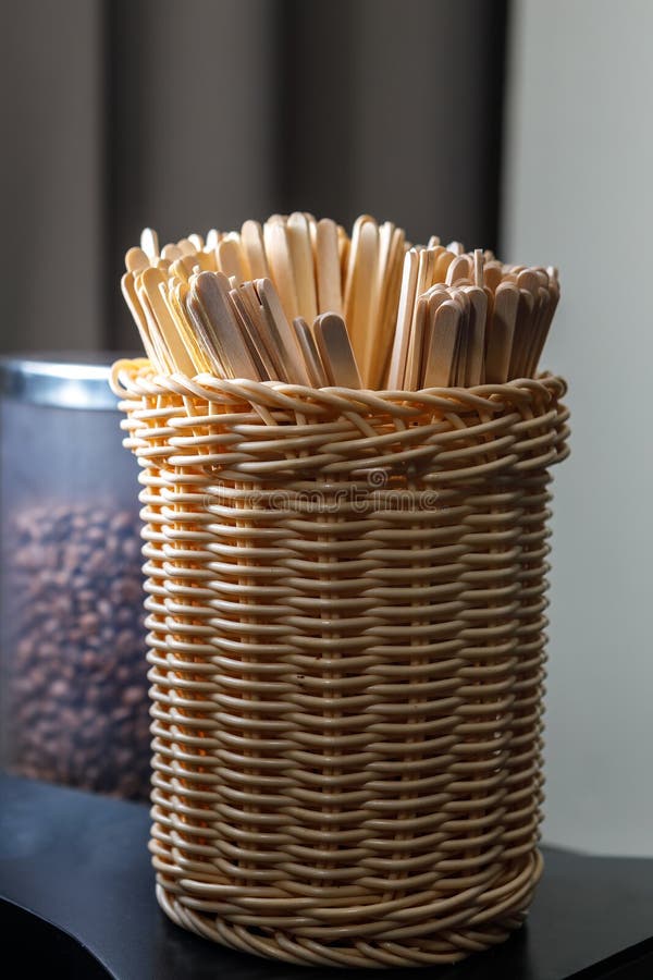 Wooden Stirring Sticks are in a Wicker Basket Stock Image - Image of ...