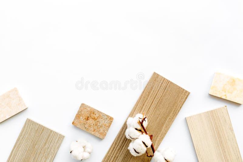 Wooden Stoneware and Kitchen Countertops Samples on the Table, Flat Lay ...