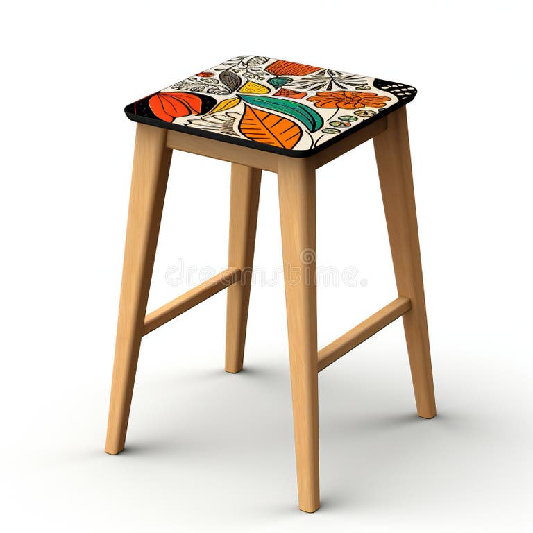 Wooden Stool with Hand Drawn Doodle Pattern Stock Illustration ...