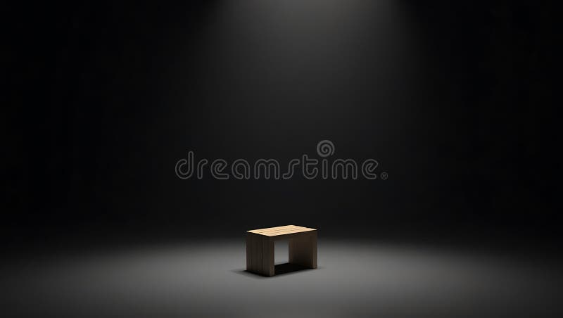 Wooden Stool Illuminated by a Spotlight in a Dark Studio Setting Stock ...