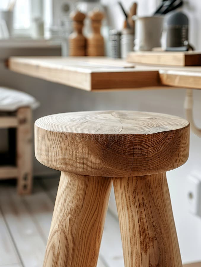 Wooden Stool in a Rustic Kitchen Interior. Stock Photo - Image of ...
