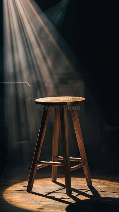 Wooden Stool on Stage with Dramatic Lighting, Theater and Performance ...