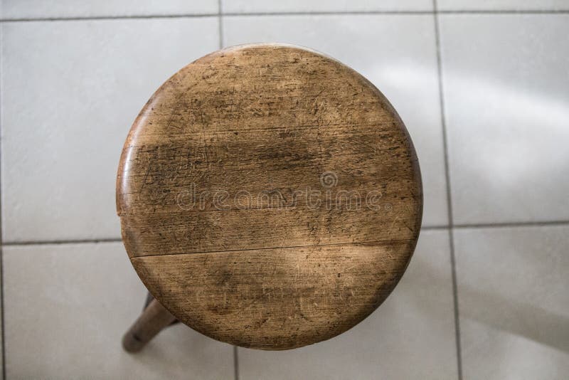 Wooden Stool on the Tiled Floor Stock Photo - Image of oven, table ...