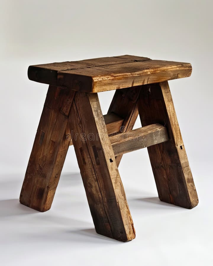 A Wooden Stool Sitting on Top of a Green Surface Stock Image - Image of ...