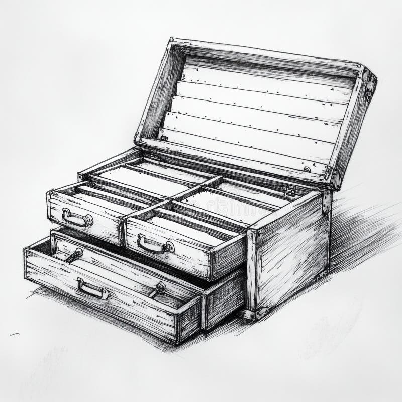 Wooden Storage Box with Multiple Compartments and Drawers Open Stock ...
