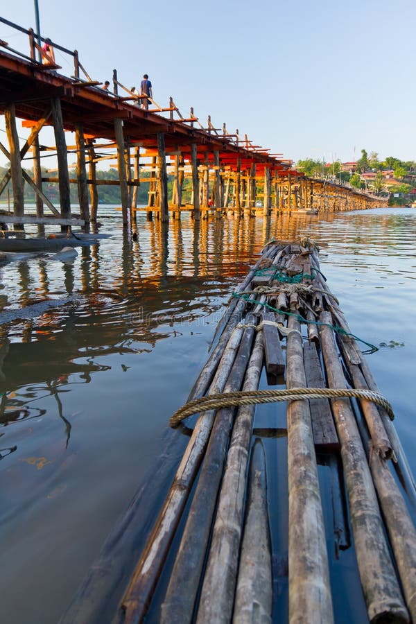 Wooden Structure Bridge and Raft Stock Photo - Image of cloudy, tree ...