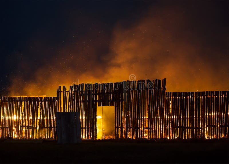 Wooden structure on fire stock image. Image of flying - 79470967
