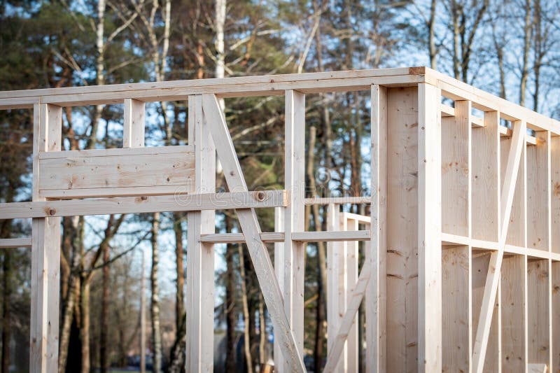 Wooden Structures Close-up. Construction of a Wooden Frame Private ...
