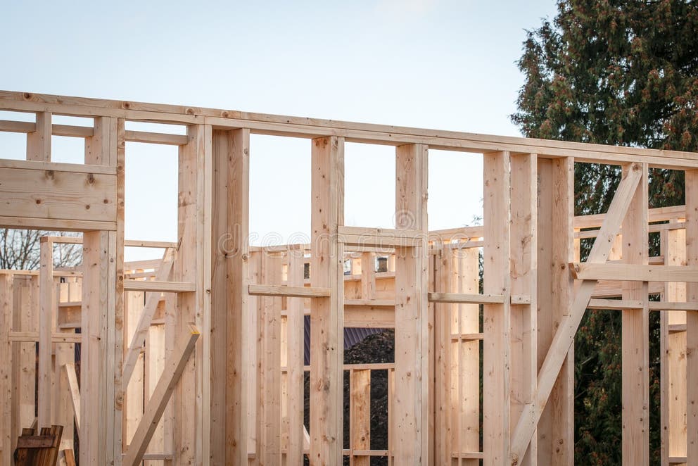 Wooden Structures. Wooden Frame Private House Construction Stock Image ...