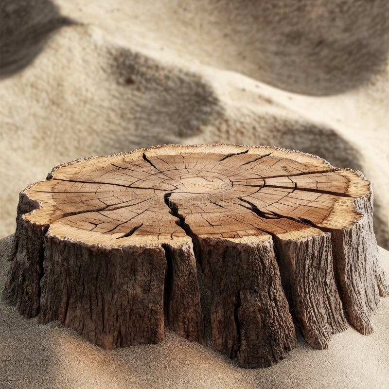 Wooden Stump on the Sand with a Pattern of Circles and Squares Stock ...