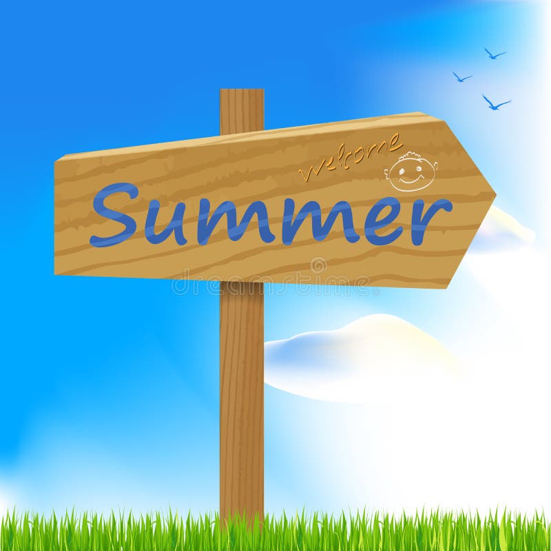 Wooden summer sign, arrow. stock illustration. Illustration of board ...