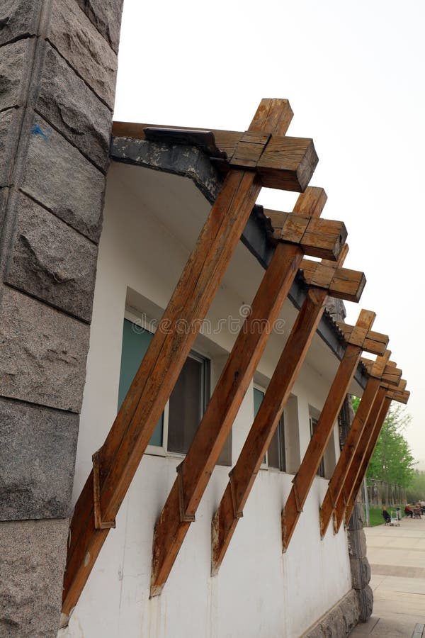 Wooden Support is Against the Wall Stock Image - Image of wooden ...