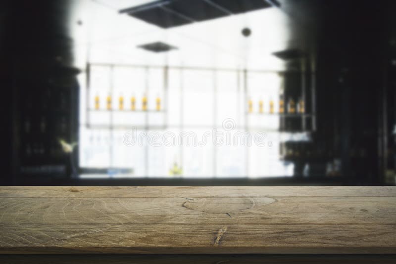 Wooden Surface in Blurry Interior Stock Photo - Image of counter ...