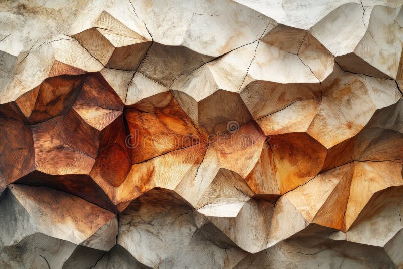 Wooden Surface Carved with Low Poly Relief, Creating a Captivating ...