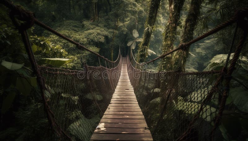 Wooden Suspended Bridge in a Forest. Generative AI Stock Illustration ...