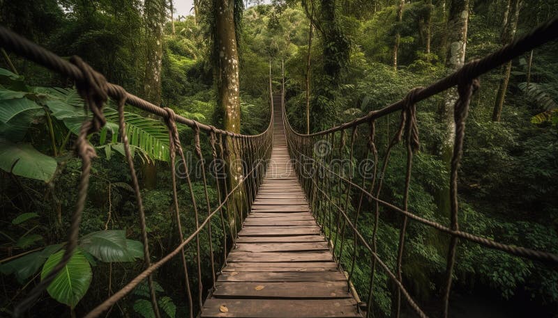 Wooden Suspended Bridge in a Forest. Generative AI Stock Illustration ...