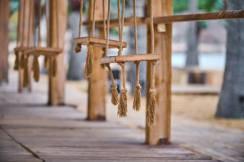 Wooden Swing on a Beach Bar Close-up Stock Image - Image of holiday ...