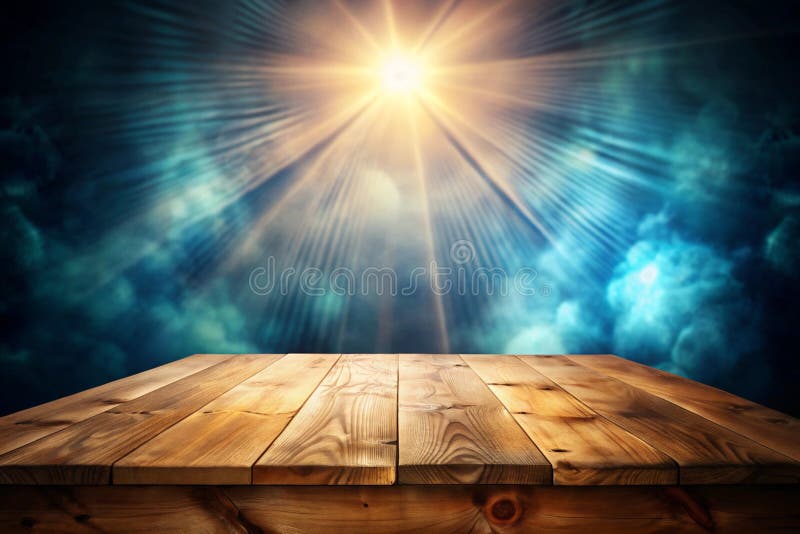 Wooden Table on Abstract Dark Background with Light Stock Illustration ...