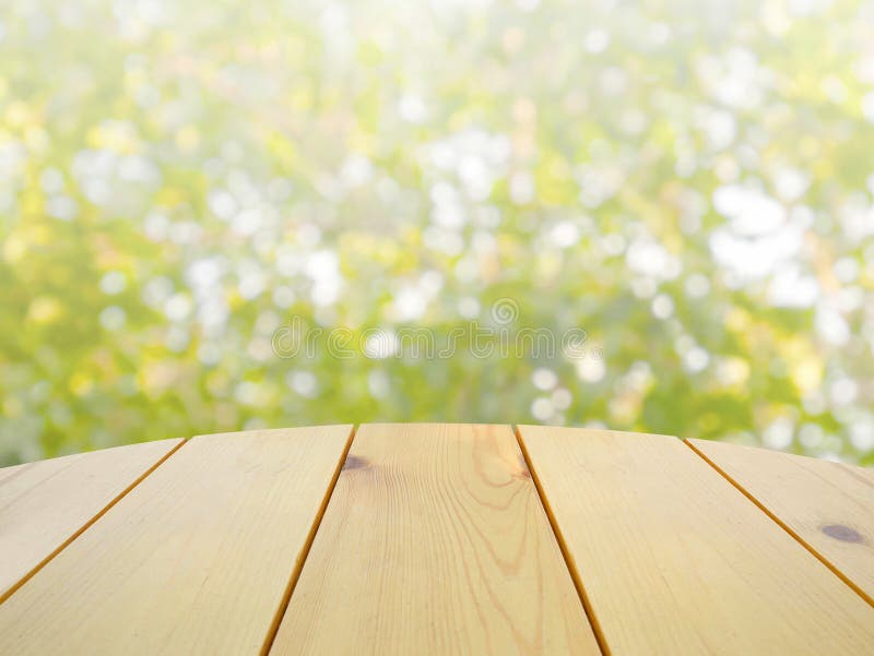 Wooden Table on Abstract Green Nature Stock Photo - Image of nature ...