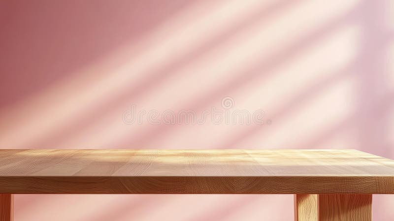 Wooden Table Against Pink Wall Sunlight Shadows Stock Photos - Free ...