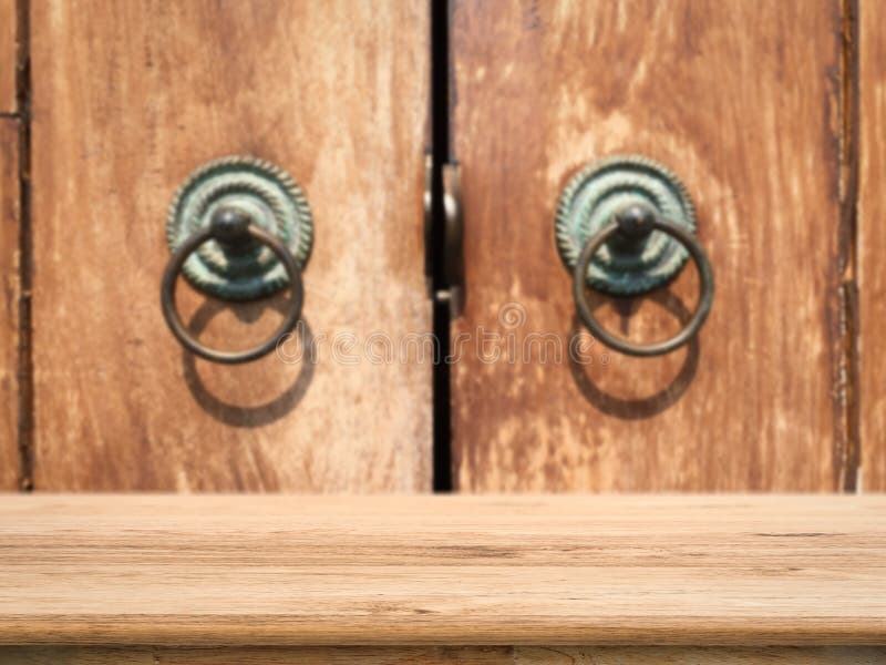 Wooden Table with Antique Handle Stock Photo - Image of door ...