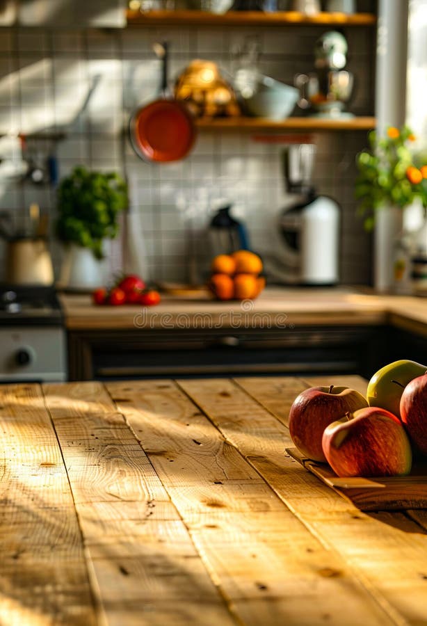 A Wooden Table with Apples Sitting on Top of it Stock Photo - Image of ...