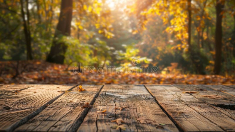 The Wooden Table in Autumn.AI Generated Image Stock Image - Image of ...