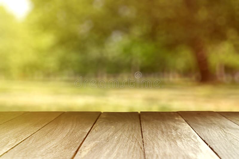 Wooden Table Backdrop Against Green Park Stock Image - Image of retro ...