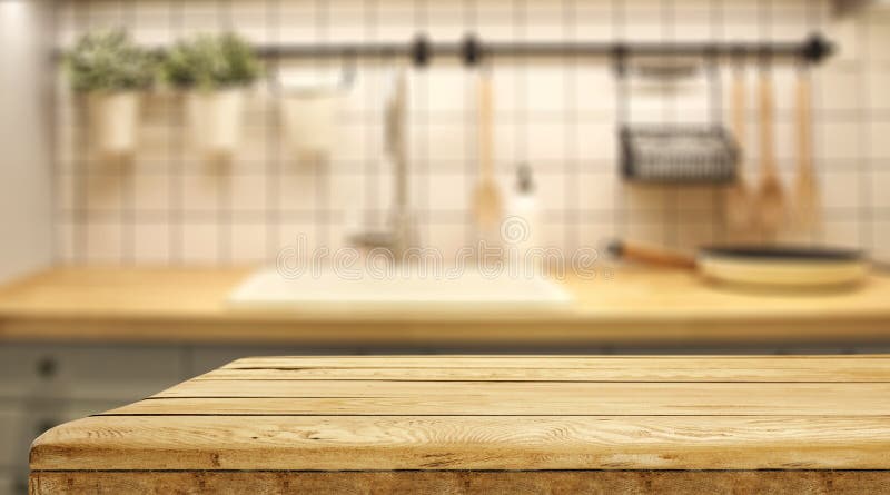 Wooden Table Background with Free Space for Products, Kitchen Interior ...