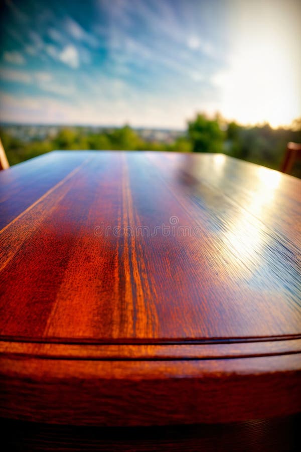 A Wooden Table with a Bench in the Background. Generative AI Stock ...