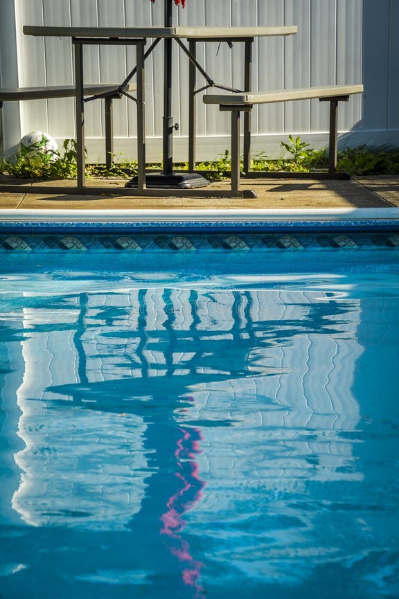 Wooden Table and Bench by a Pool Stock Photo - Image of poolside ...