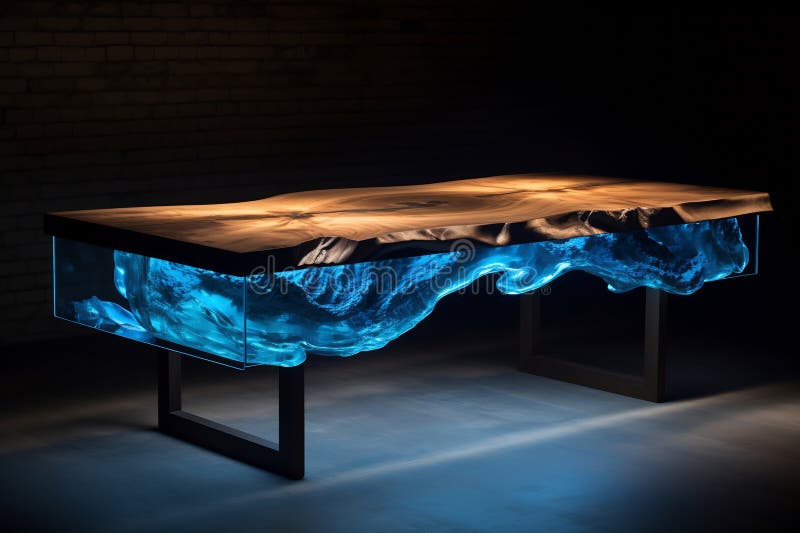 Wooden Table with Blue and Black Design Stock Image - Image of ...