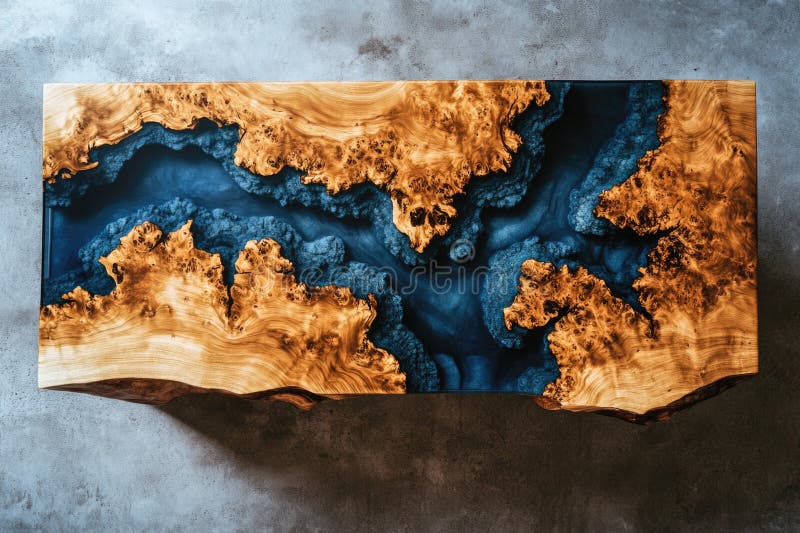 Wooden Table with Blue and Brown Design Stock Image - Image of home ...