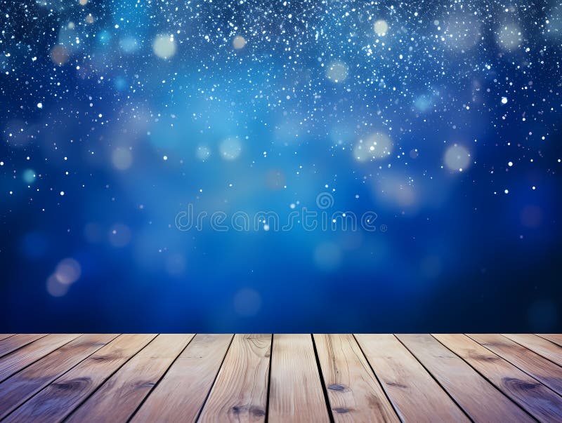 A Wooden Table with Blue and White Lights Stock Illustration ...