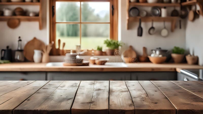 Wooden Table with a Blurred Background of a Charming Country-style ...