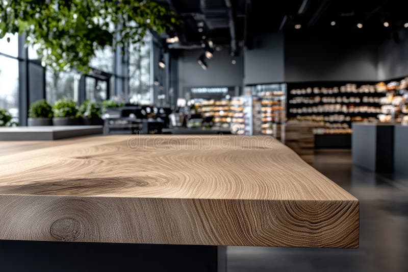 Wooden Table and Blurred Modern Store Stock Illustration - Illustration ...