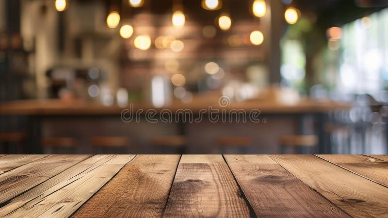 Wooden Table in a Blurred Restaurant Setting, Offering Empty Space. Ai ...