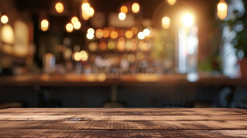 Wooden Table in a Blurred Restaurant Setting, Offering Empty Space. Ai ...