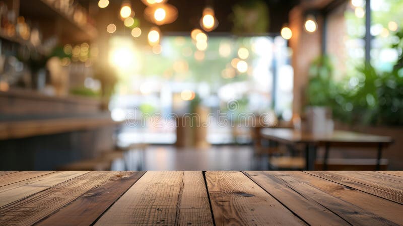Wooden Table in a Blurred Restaurant Setting, Offering Empty Space. Ai ...