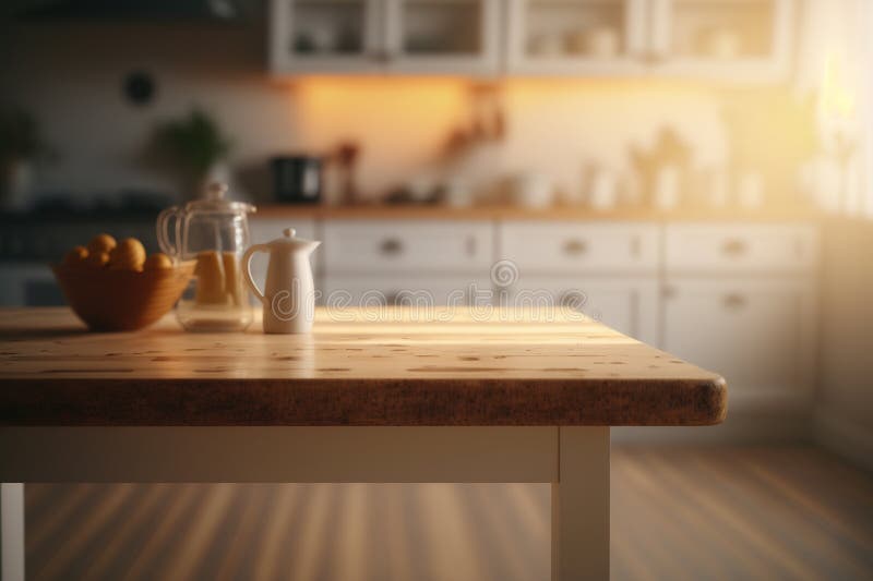 Wooden Table with Blurry Kitchen Backdrop. Generative AI Stock ...