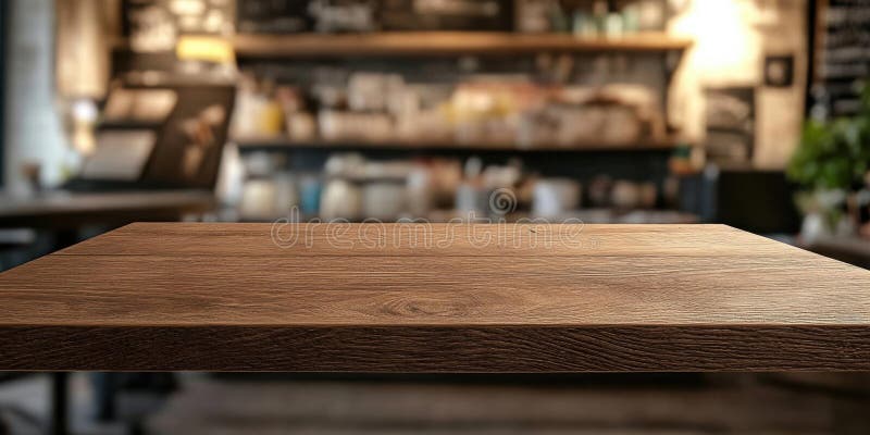 Wooden Table in a Cafe Background, Good for Mockup and Display Product ...