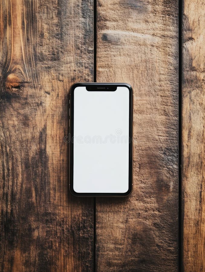 Wooden Table with Cell Phone Stock Photo - Image of decor, office ...