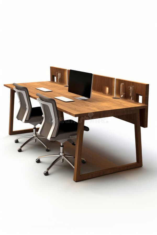 Wooden Table with Chairs and Computer on it,. Generative AI Stock Photo ...