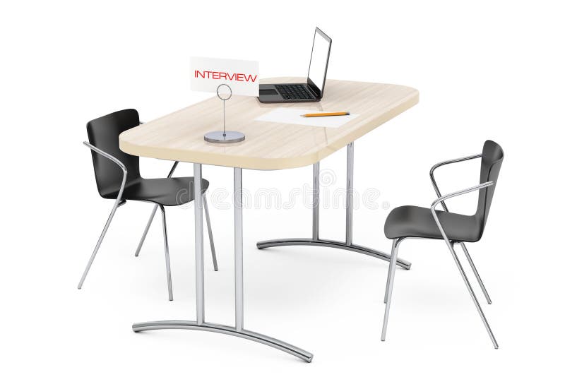 Wooden Table And Chairs For Interview. 3d Rendering Stock Illustration ...