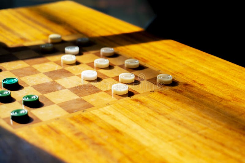 Wooden Table with Checkers in the Games Room Stock Photo - Image of ...