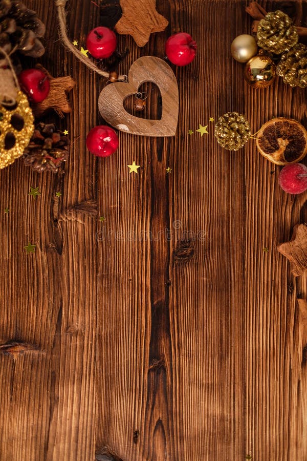 Wooden Table with Christmas Decoration Stock Photo - Image of decor ...